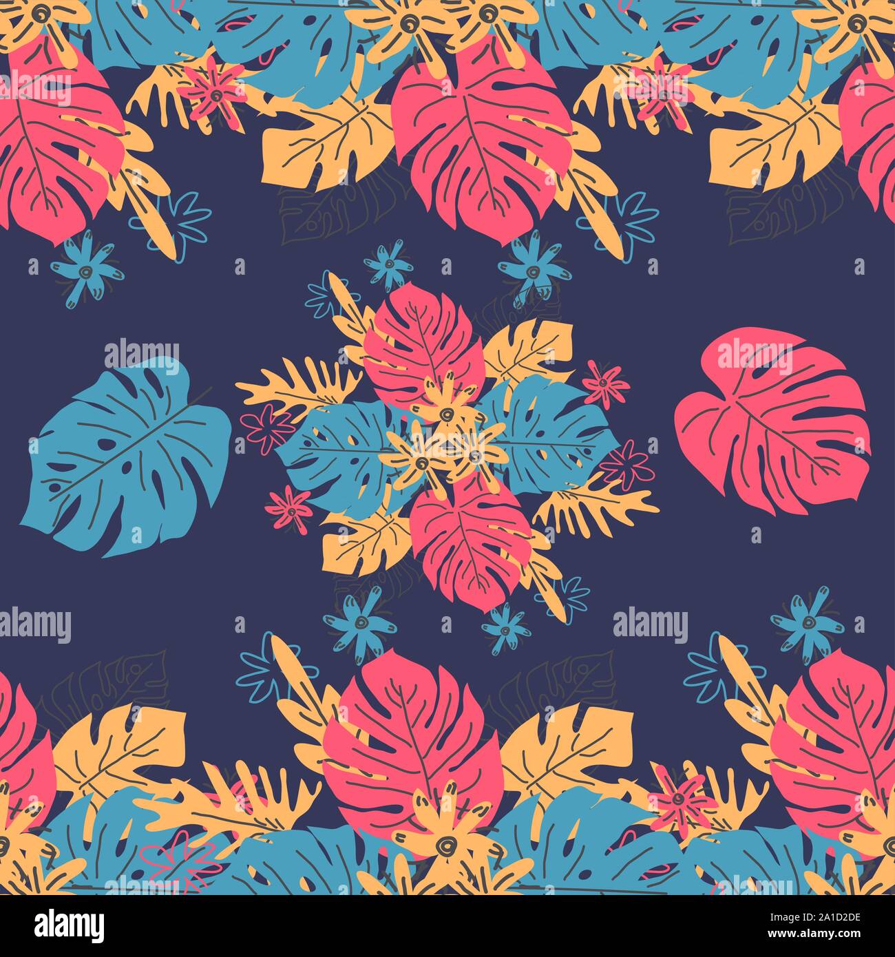 Modern illustration in scandinavian style with tropical leaves, grunge ...