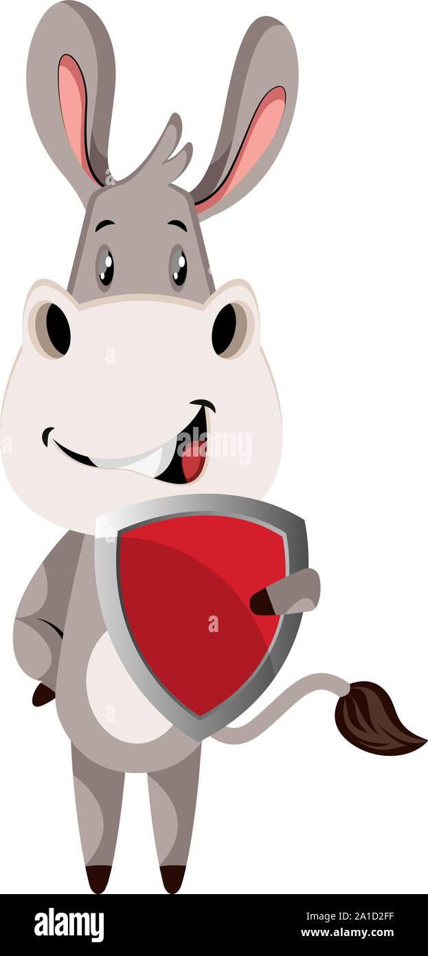 Donkey with shield, illustration, vector on white background Stock ...