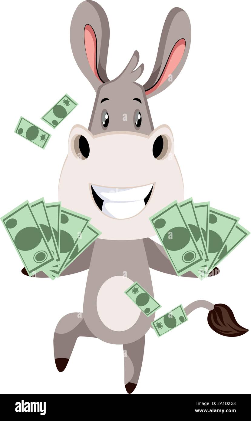 Donkey with money, illustration, vector on white background Stock ...