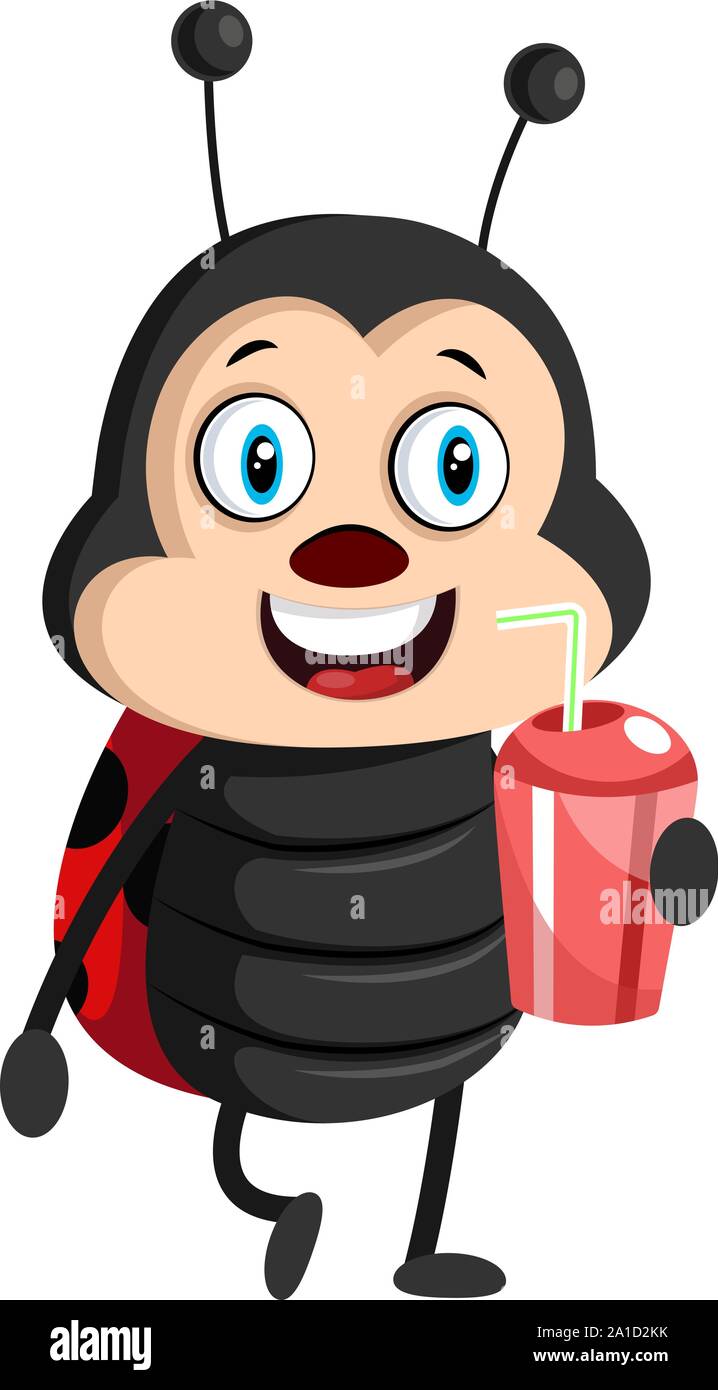 Lady bug with juice, illustration, vector on white background Stock ...