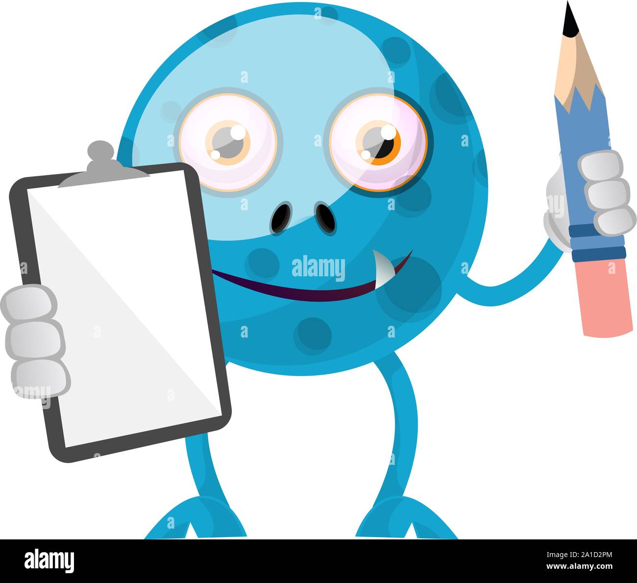 Blue monster pen and note, illustration, vector on white background ...