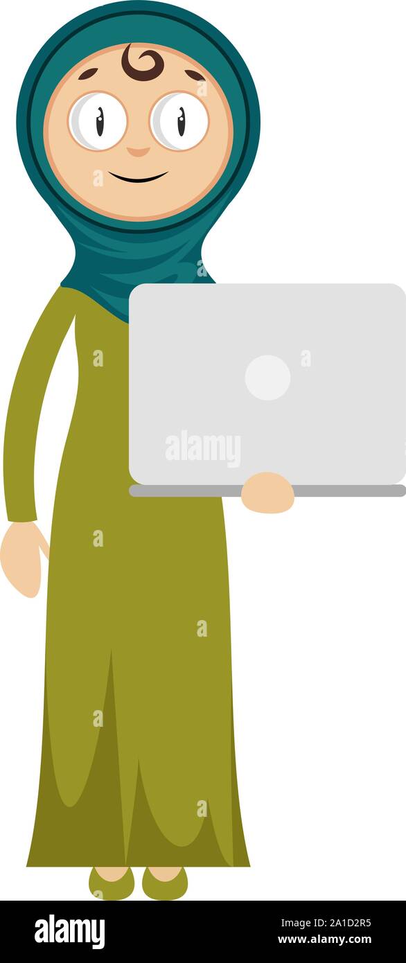 Woman with laptop, illustration, vector on white background Stock ...