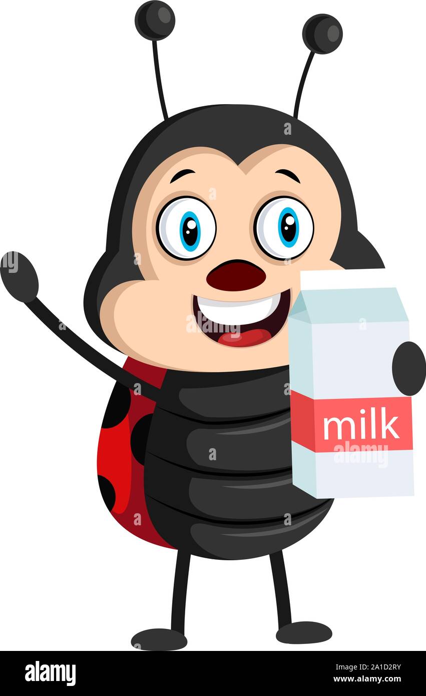 Lady bug with milk, illustration, vector on white background Stock ...