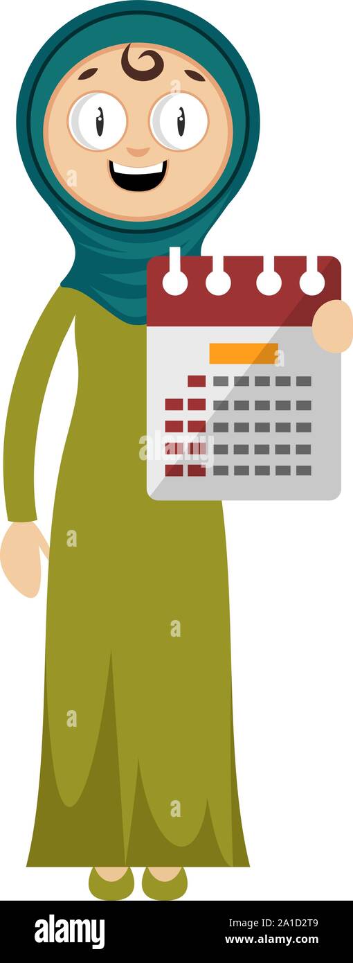 Woman with calendar, illustration, vector on white background Stock ...