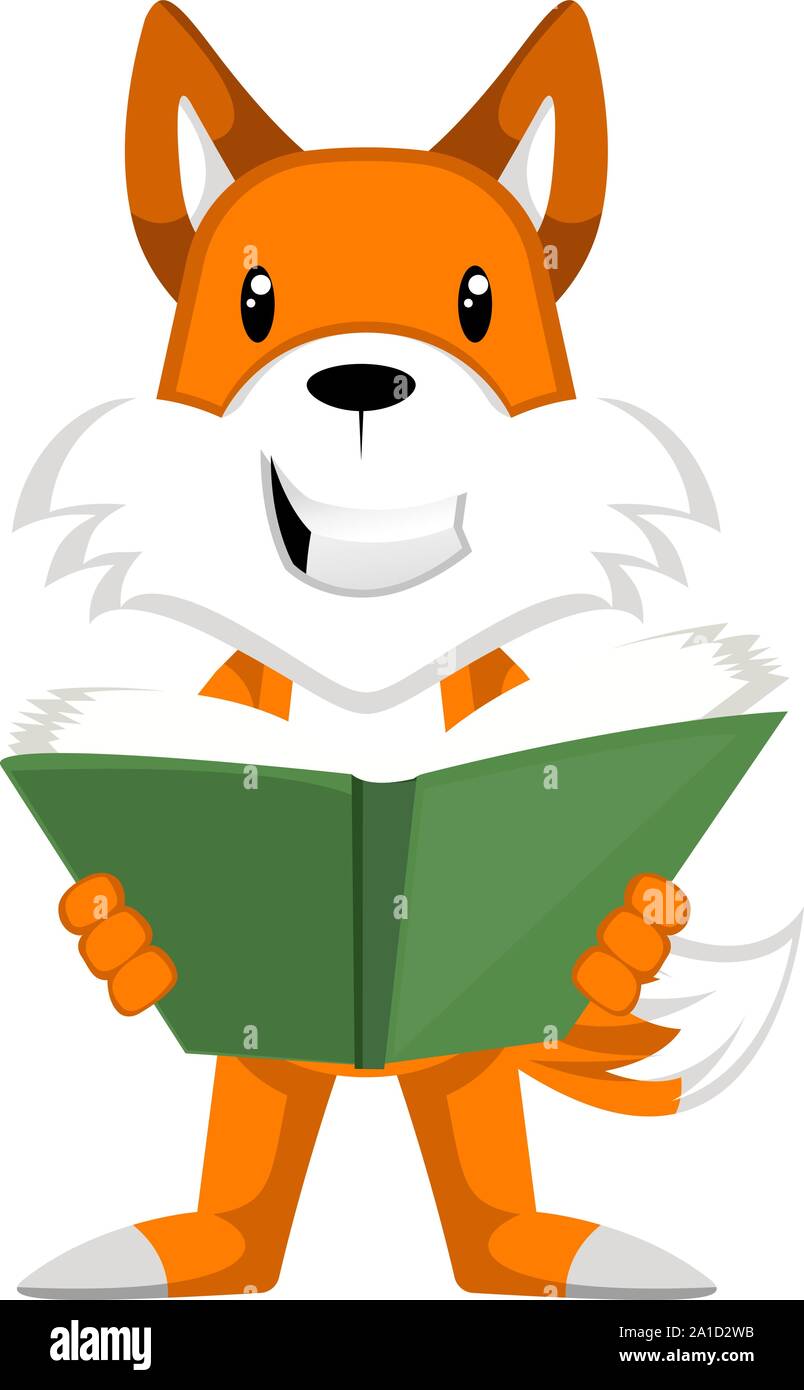 Fox reading book, illustration, vector on white background Stock Vector ...