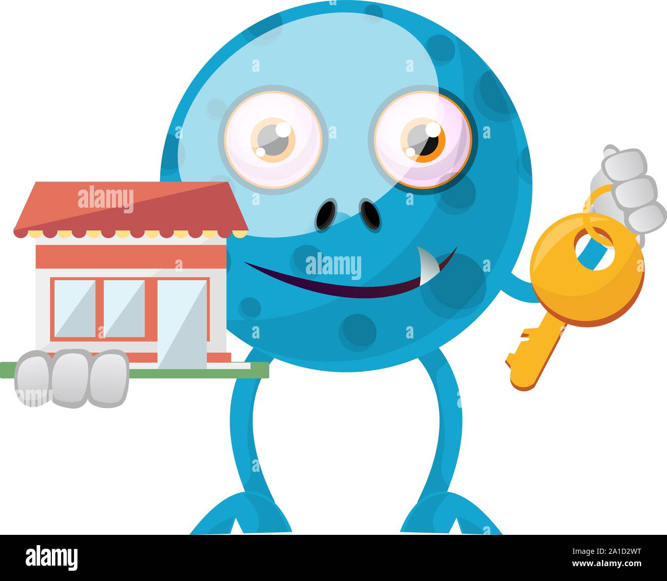 Blue monster with key, illustration, vector on white background Stock ...