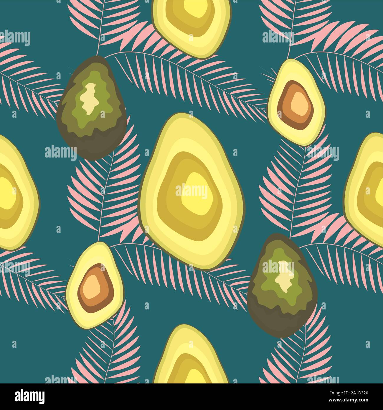 Avocado seamless pattern with tropical leaves of palm tree, background ...