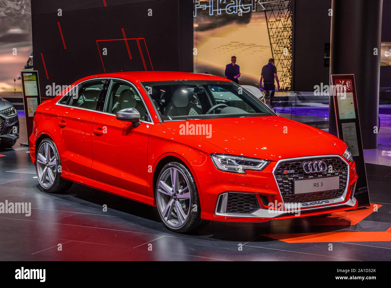 FRANKFURT, GERMANY - SEPT 2019: red AUDI RS3 A3 3rd generation sedan ...