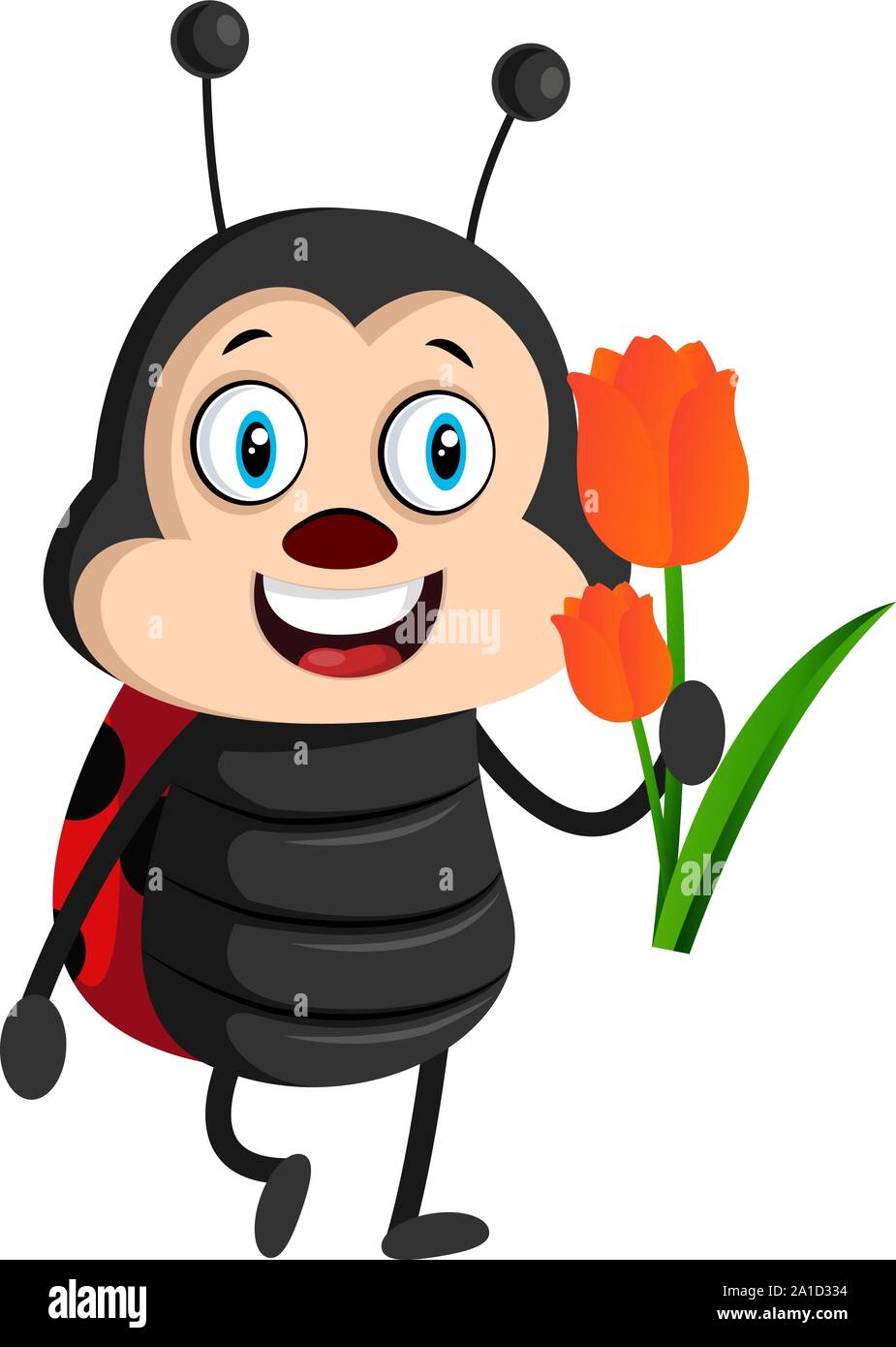 Lady bug with flower, illustration, vector on white background Stock ...