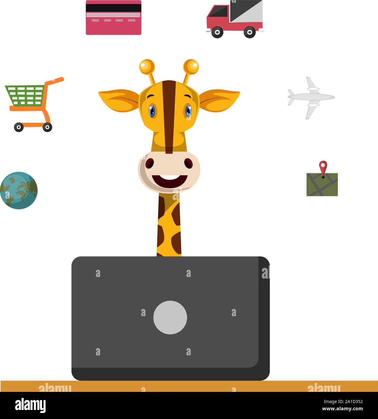 Giraffe with laptop, illustration, vector on white background Stock ...