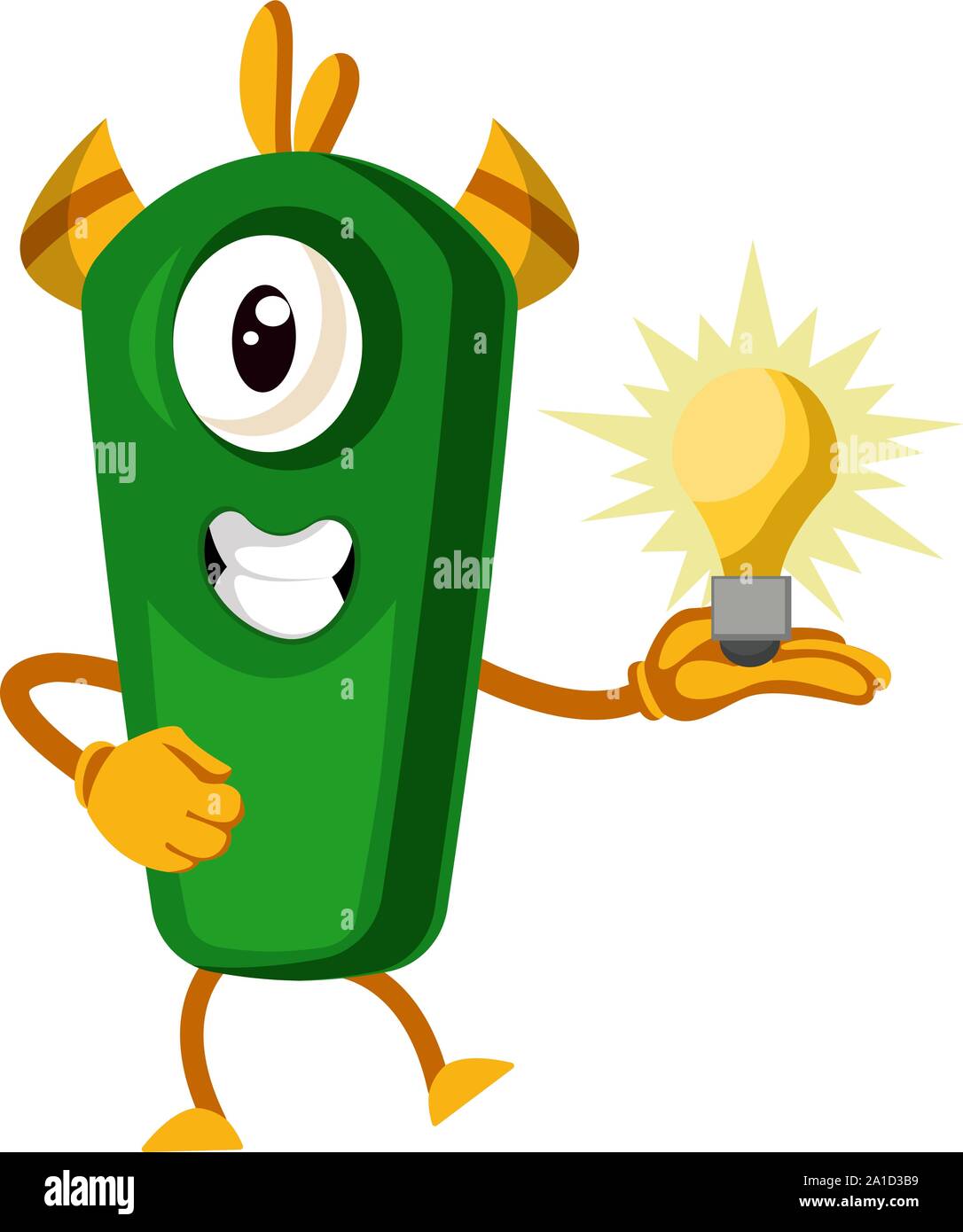 Monster with lightbulb, illustration, vector on white background Stock ...