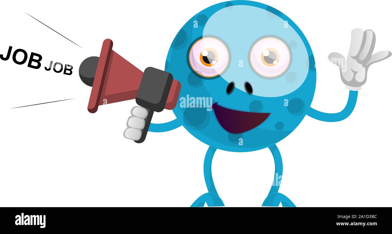 Blue monster with megaphone, illustration, vector on white background ...