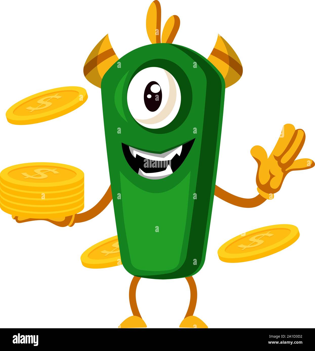 Monster with coins, illustration, vector on white background Stock ...