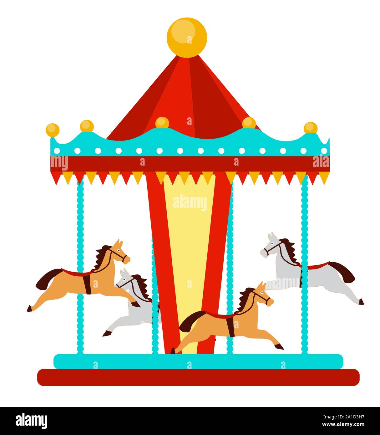 Amusement park element, Carousel with horses. vector Illustration Stock ...