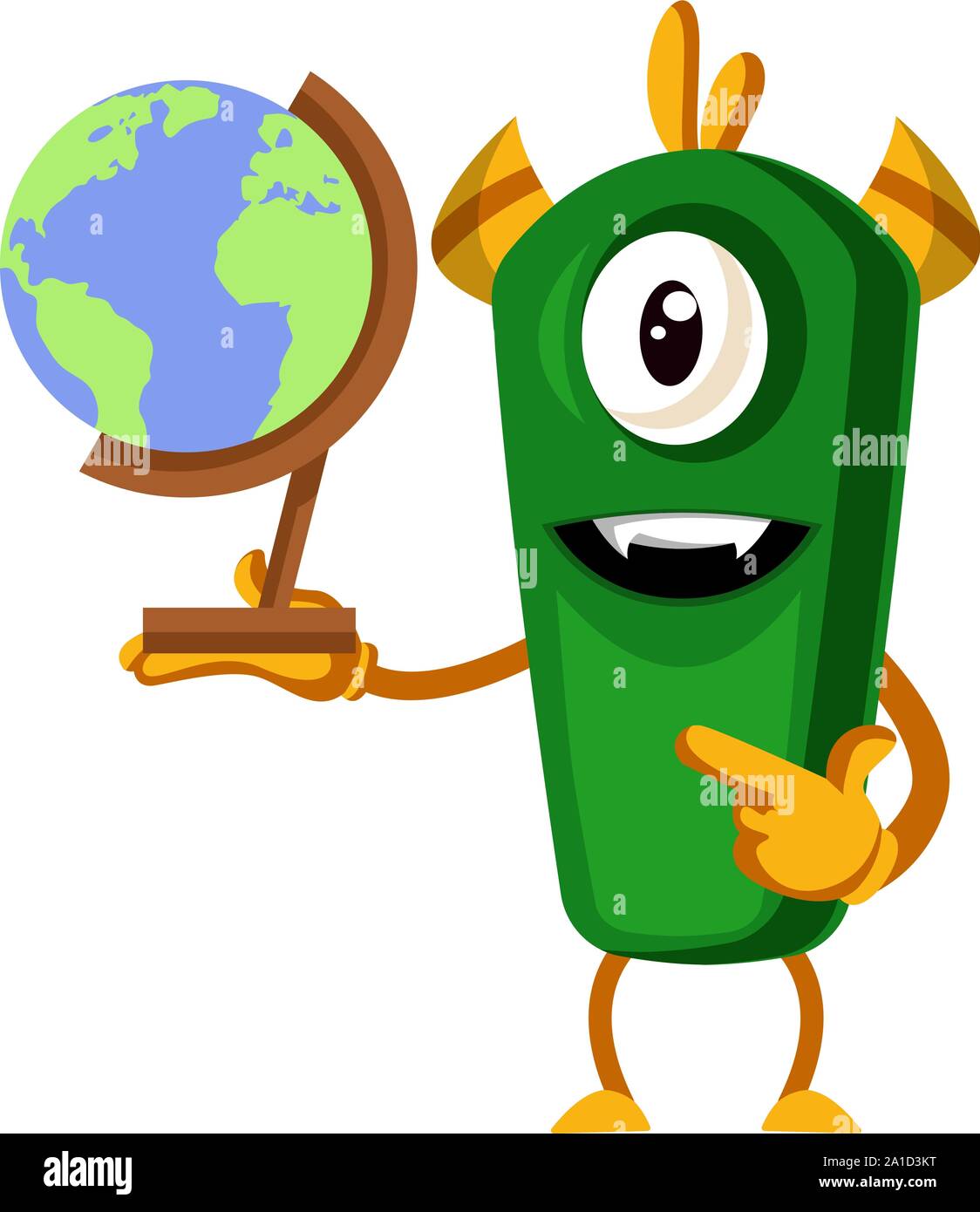 Monster with globe, illustration, vector on white background Stock ...