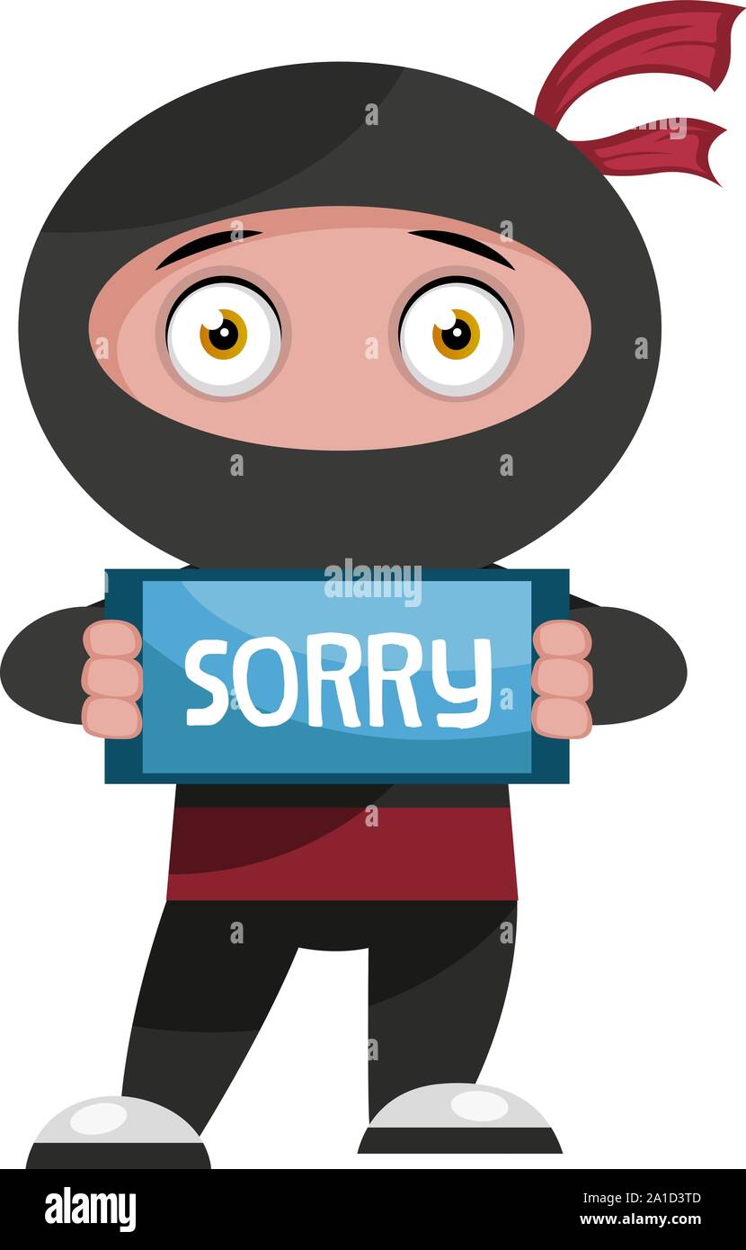 Ninja with sorry sign, illustration, vector on white background Stock ...