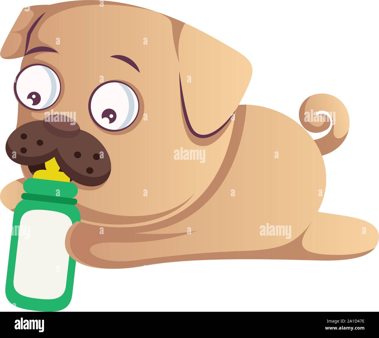 Pug with milk, illustration, vector on white background Stock Vector ...