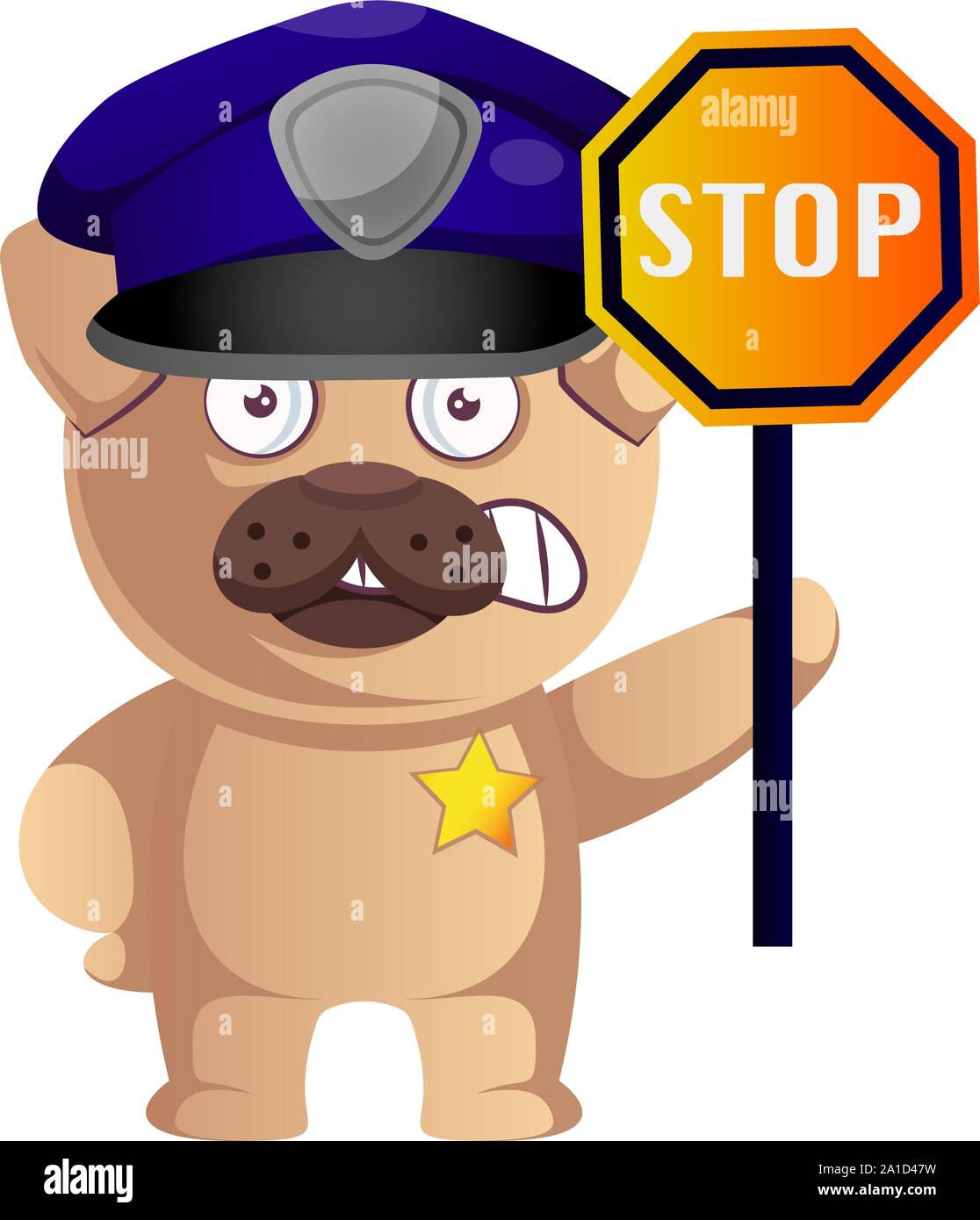 Pug with stop sign, illustration, vector on white background Stock ...