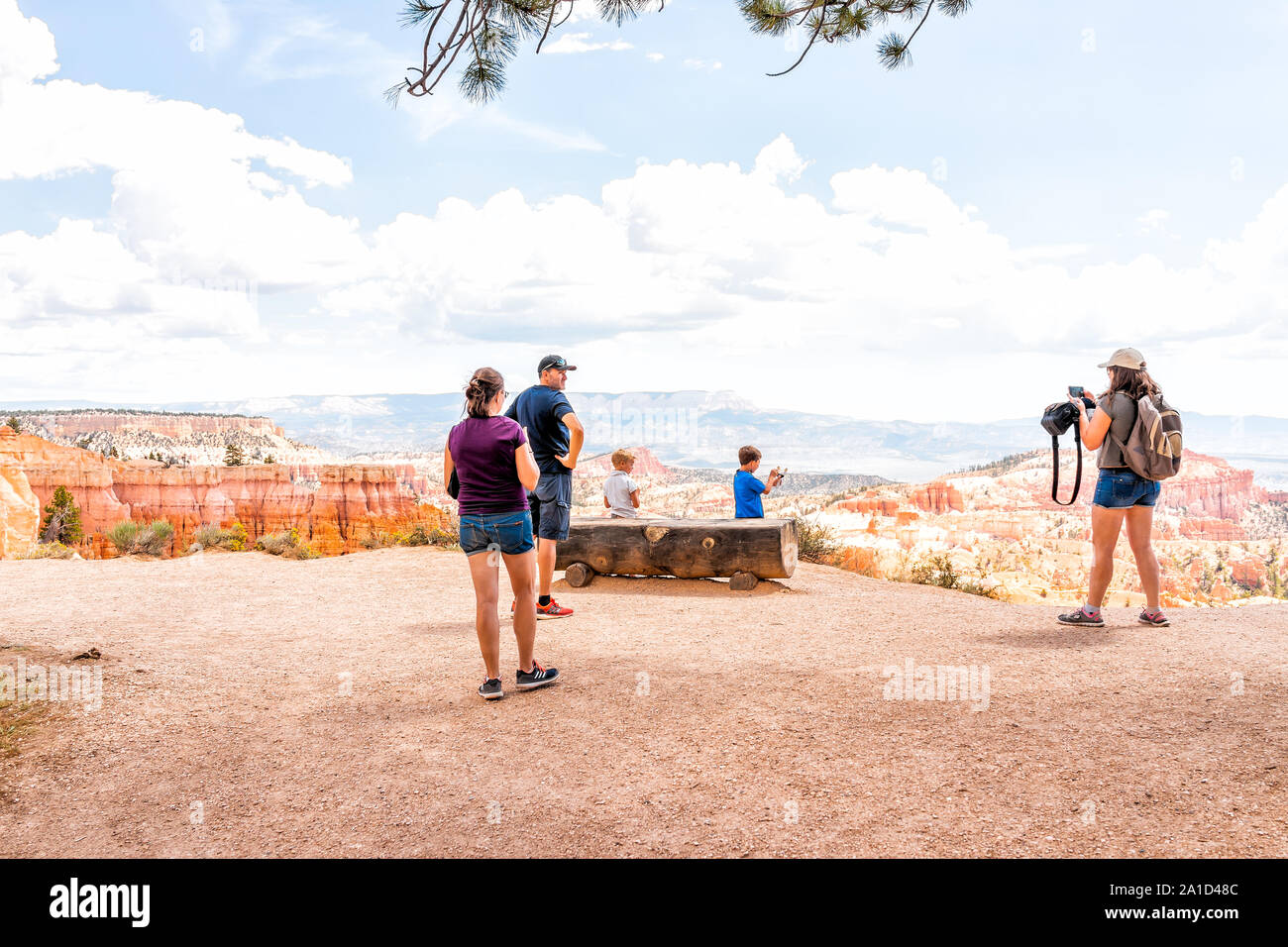 Bryce, USA - August 2, 2019: Many tourists people standing taking ...