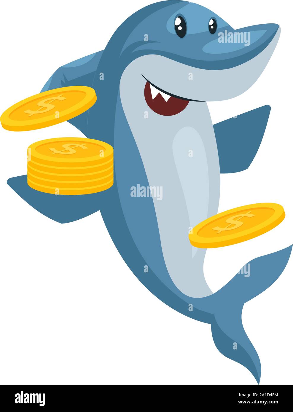 Shark with coins, illustration, vector on white background Stock Vector ...