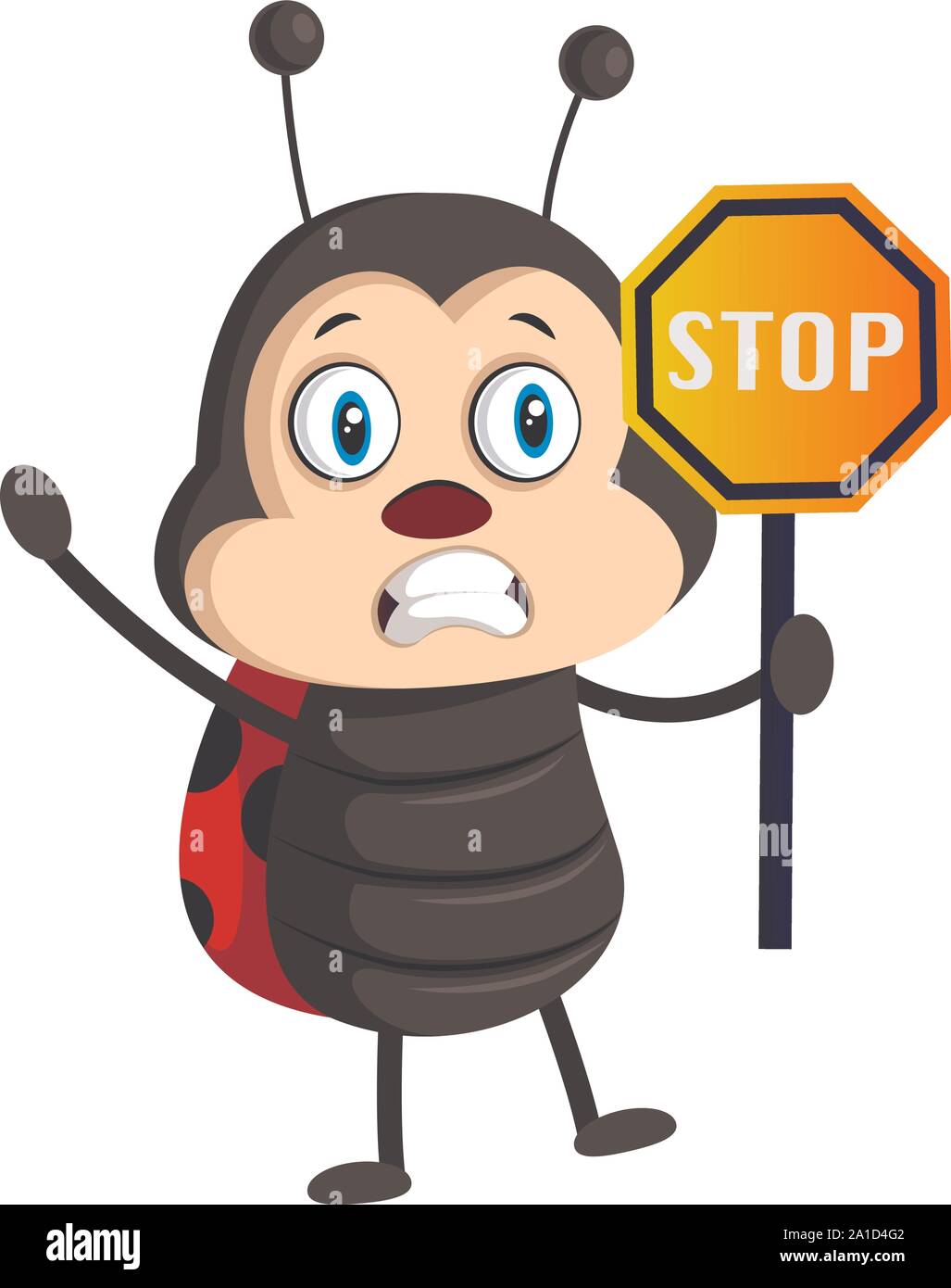 Lady bug with stop sign, illustration, vector on white background Stock ...