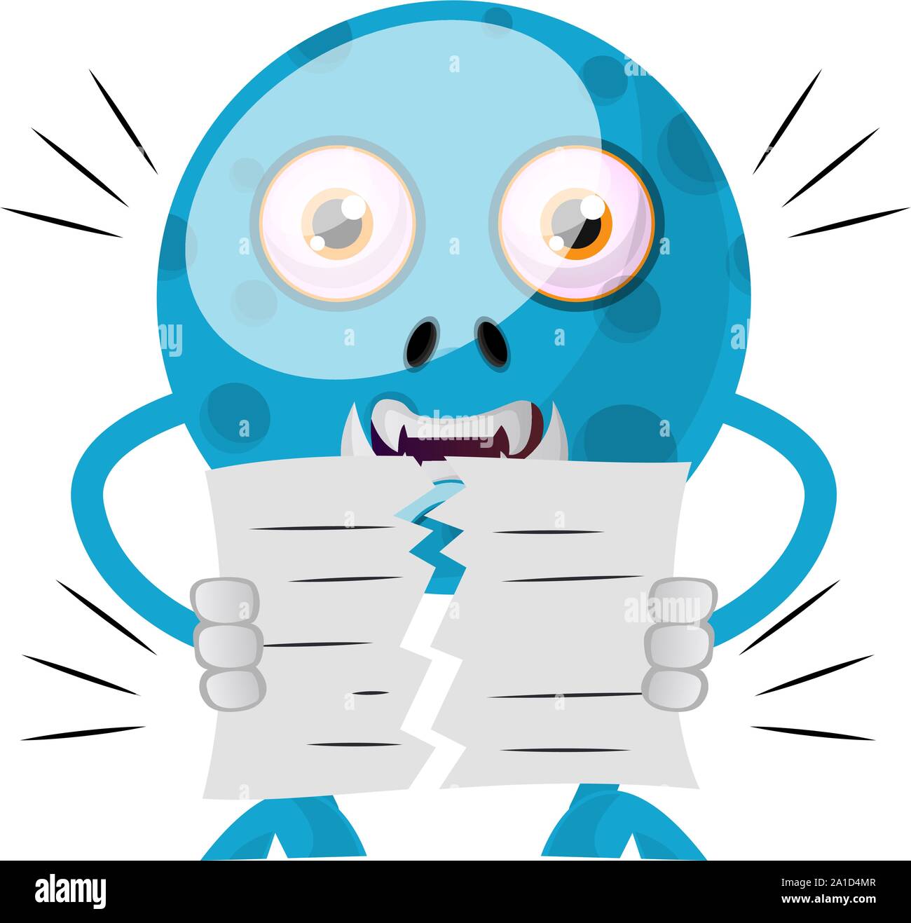 Blue monster rip paper, illustration, vector on white background Stock ...