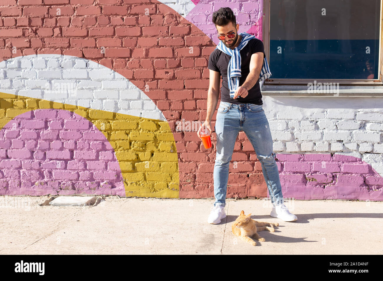Pet owner and friendship concept - Handsome man is holding and hugging ...