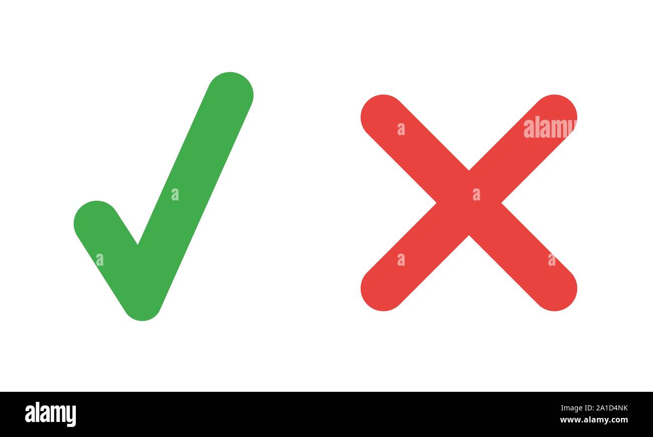 Vector icon set of check mark and x mark. Flat color style Stock Vector ...