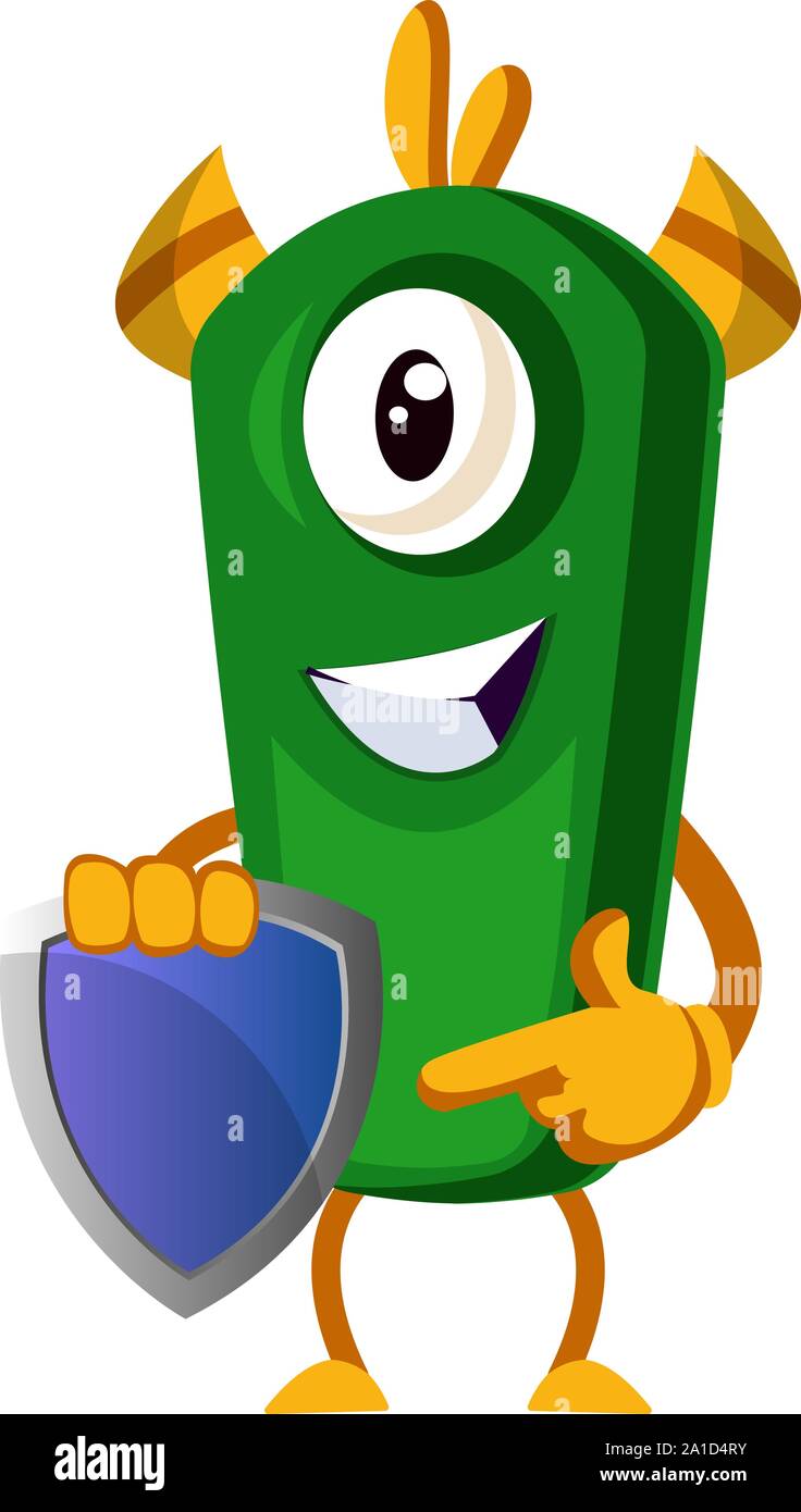Monster with shield, illustration, vector on white background Stock ...