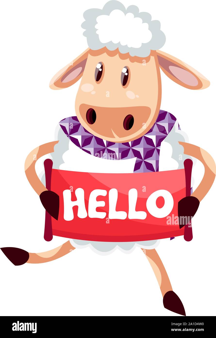 Sheep with hello sign, illustration, vector on white background Stock ...