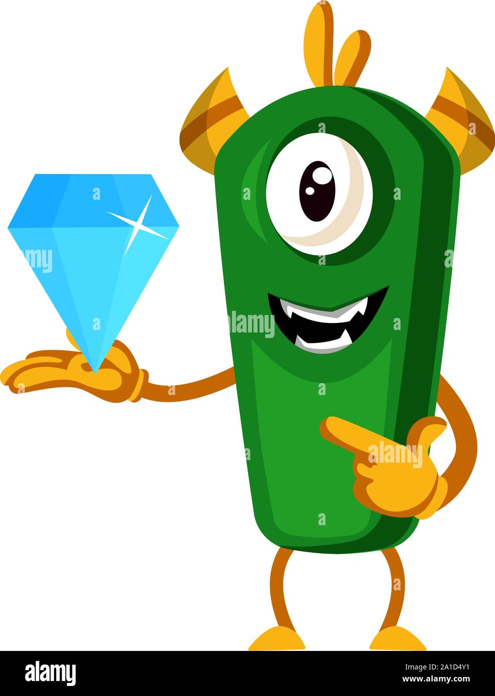 Monster with diamond, illustration, vector on white background Stock ...