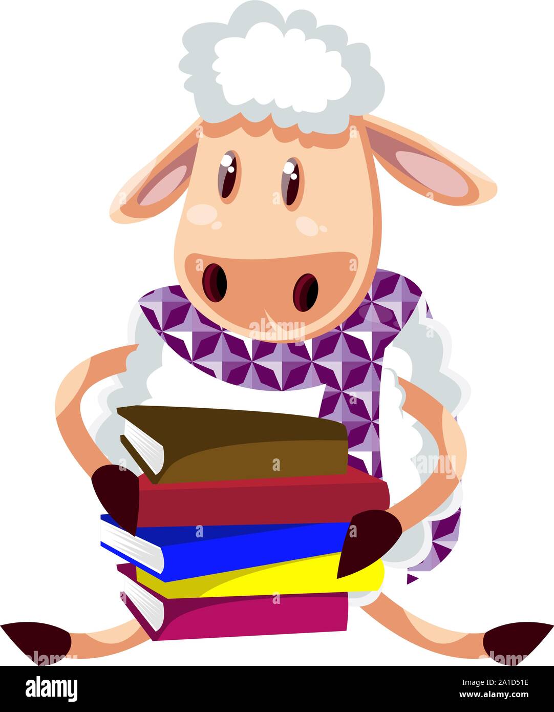 Sheep with books, illustration, vector on white background Stock Vector ...