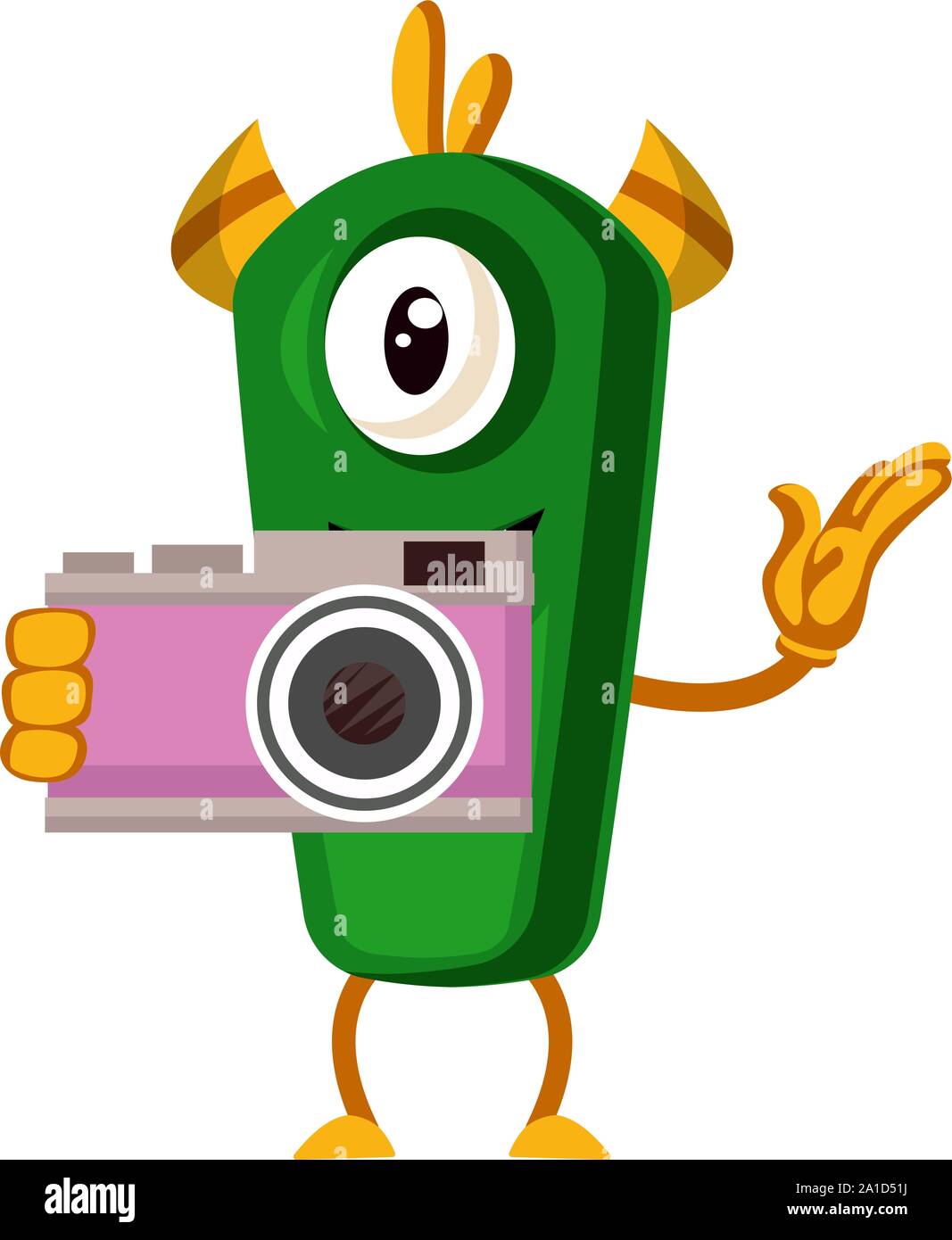 Monster with camera, illustration, vector on white background Stock ...