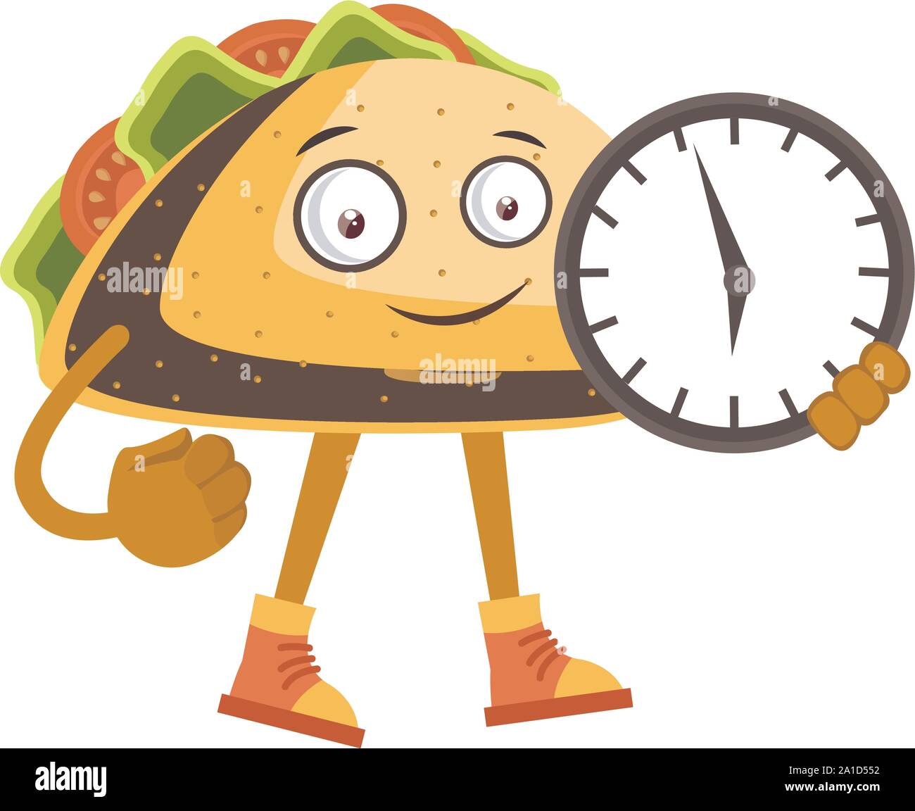Taco with clock, illustration, vector on white background Stock Vector ...