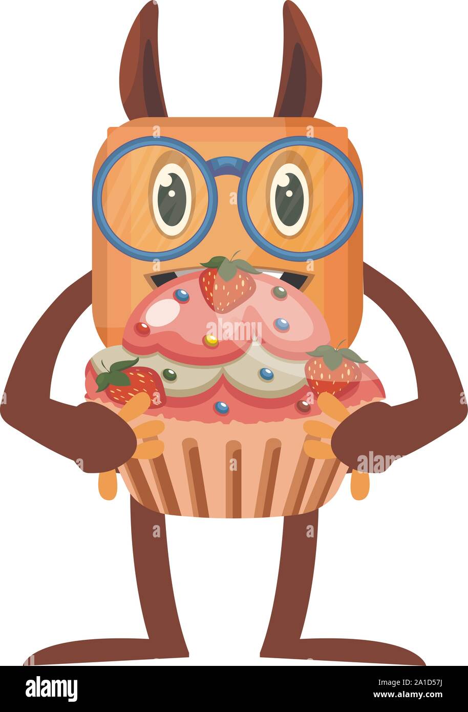 Monster with cake, illustration, vector on white background Stock ...
