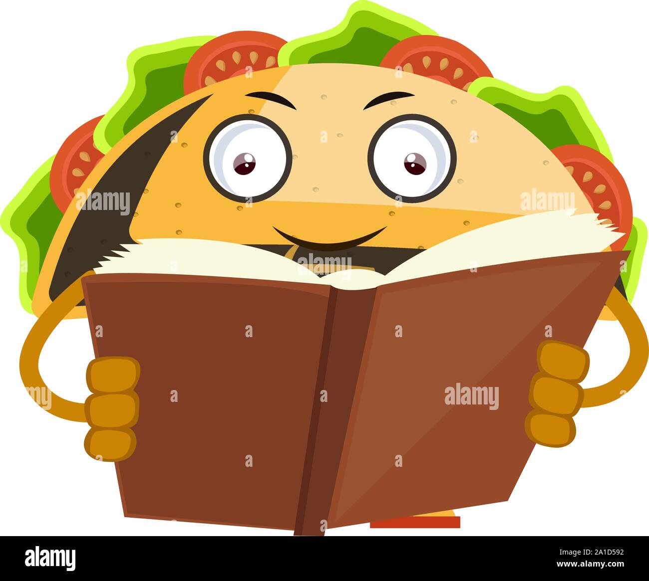 Taco reading book, illustration, vector on white background Stock ...
