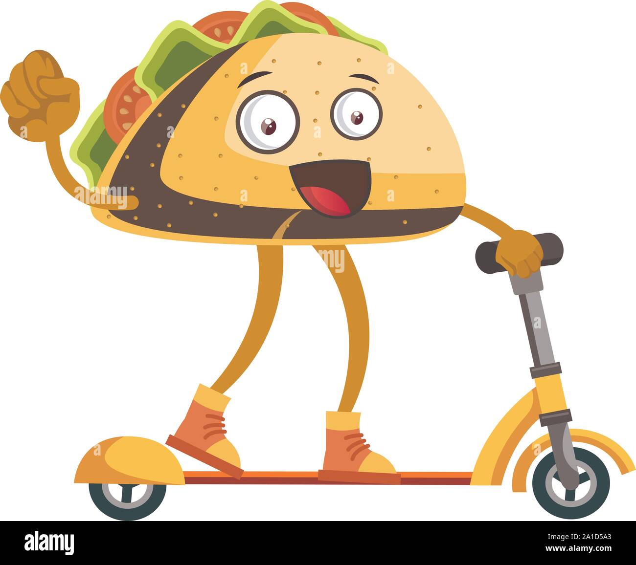 Taco on yellow scooter, illustration, vector on white background Stock ...