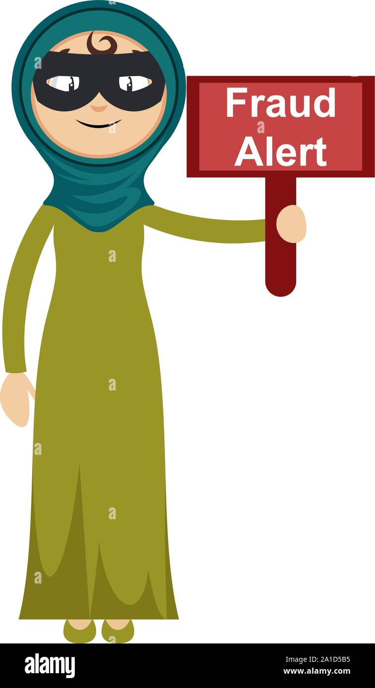 Woman with fraud alert sign, illustration, vector on white background ...