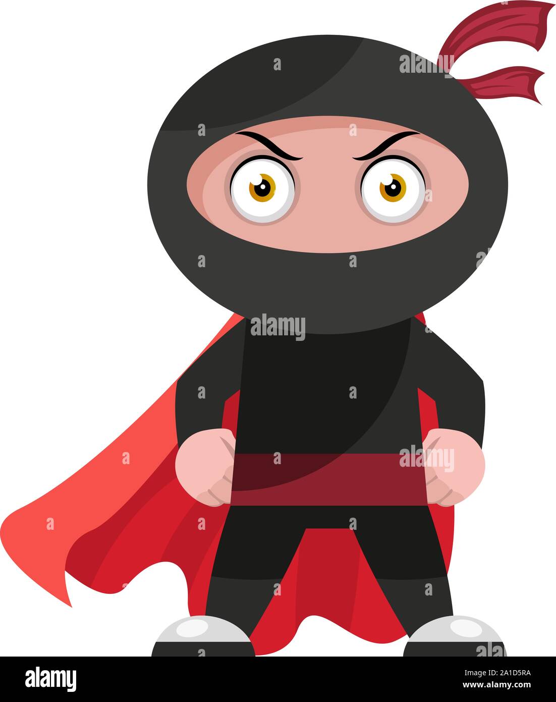 Ninja with red cape, illustration, vector on white background Stock ...