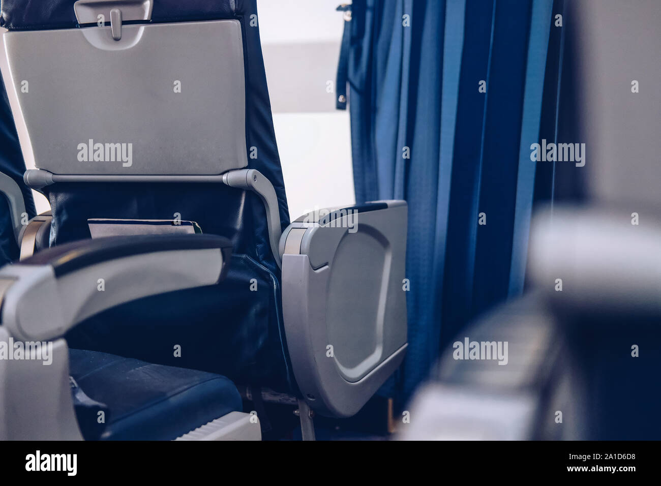 empty passenger seat inside airplane. chair in aircraft Stock Photo - Alamy