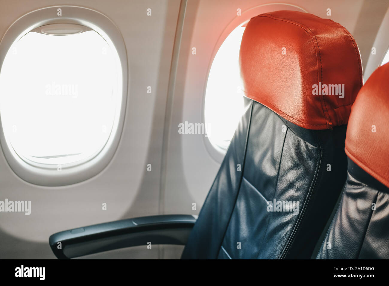 empty passenger seat inside airplane. chair in aircraft Stock Photo - Alamy