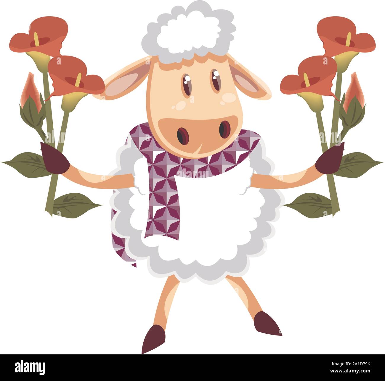 Sheep with flowers, illustration, vector on white background Stock ...