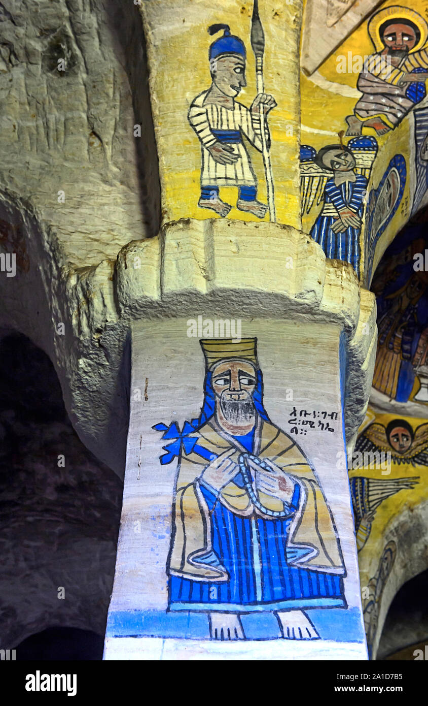 Fresco of Abuna Gebre Mikael, the patron of the church, rock-hewn ...