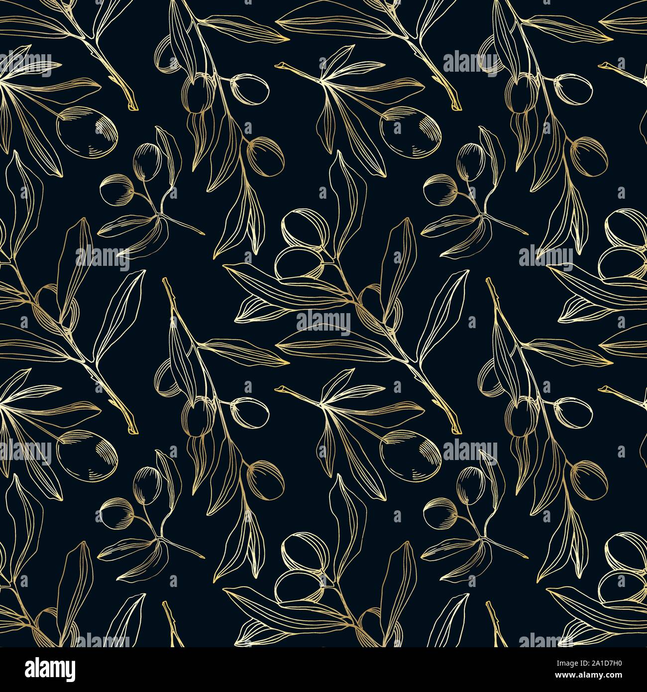 Vector Olive branch with fruit. Black and white engraved ink art. Seamless background pattern ...