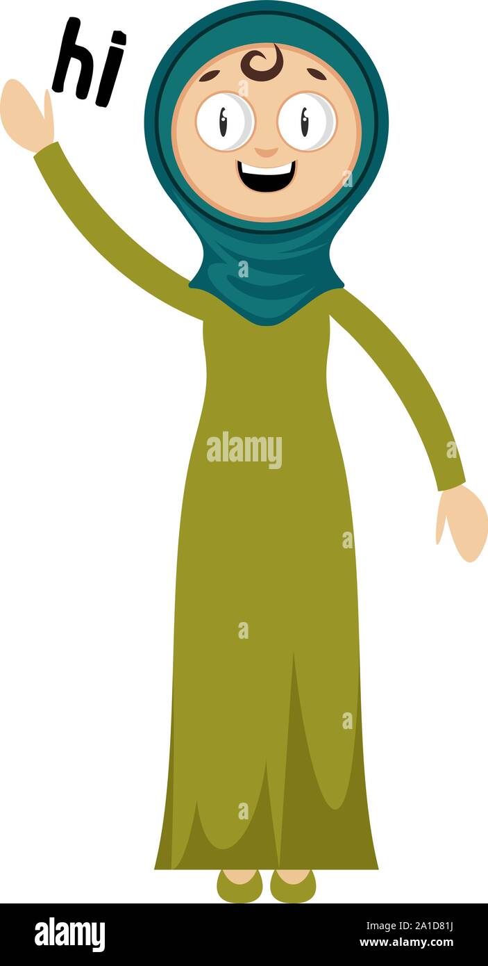 Woman saying hi, illustration, vector on white background Stock Vector ...