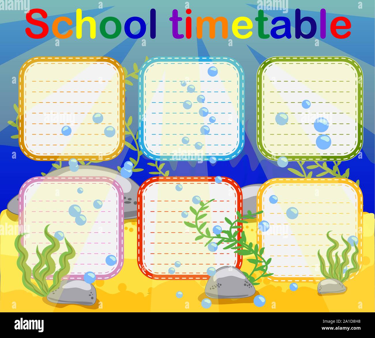 School timetable with marine themes, table, underwater world Stock ...