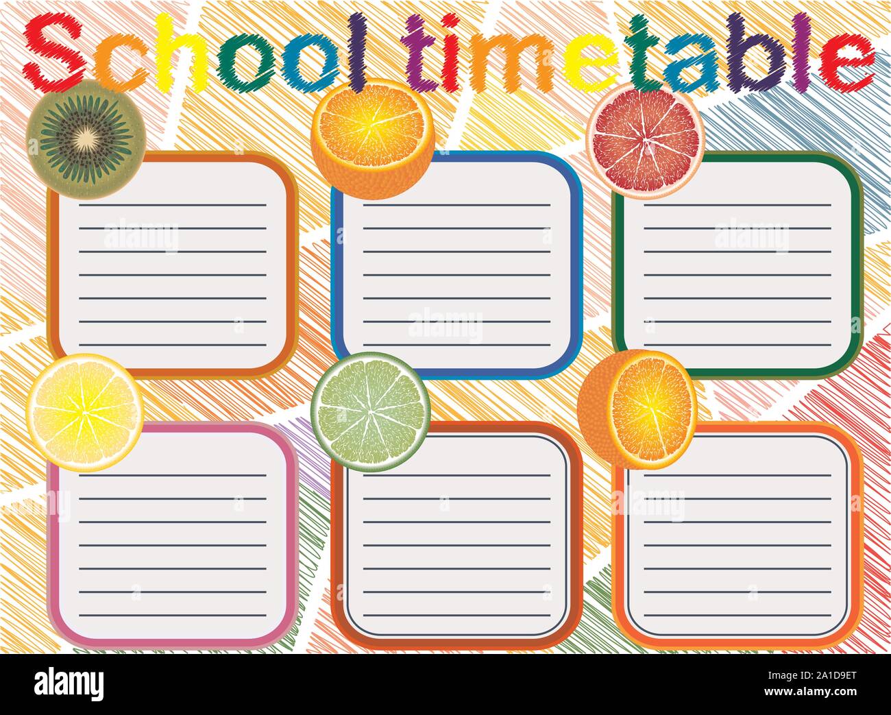 Template school timetable for students or pupils with days of week and ...