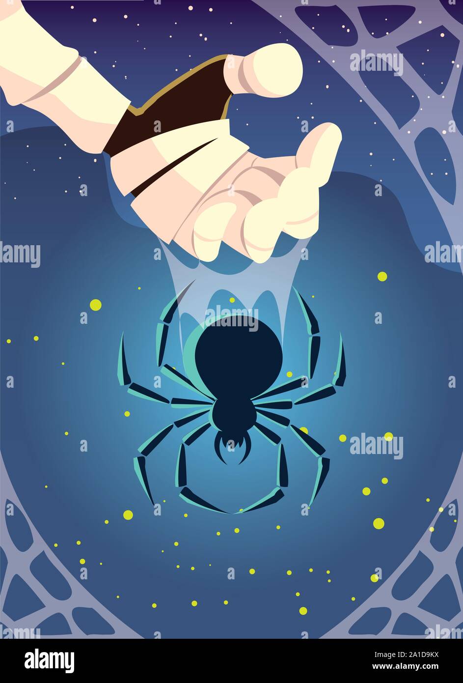 creepy spider animal in scene of halloween vector illustration design ...