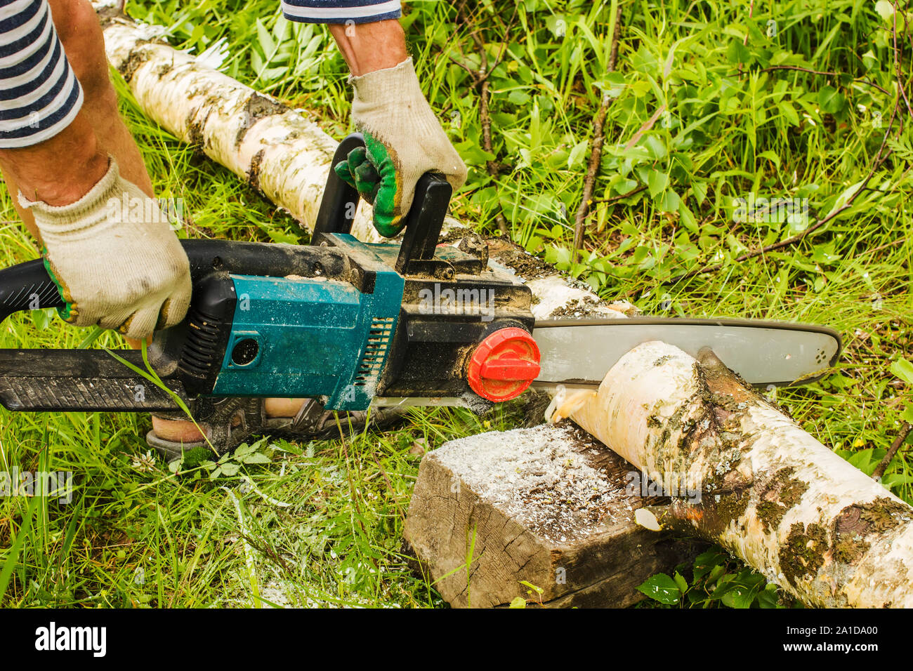 Man sawing wood hi-res stock photography and images - Alamy