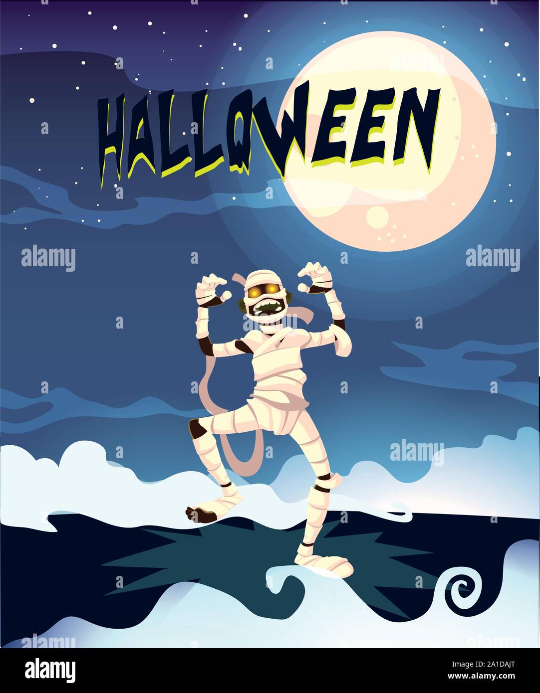 creepy mummy in halloween scene vector illustration design Stock Vector ...